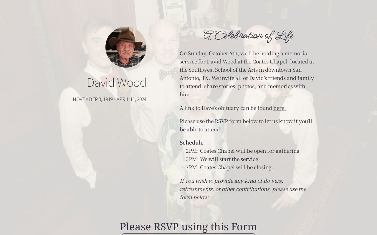 David Wood Memorial RSVP